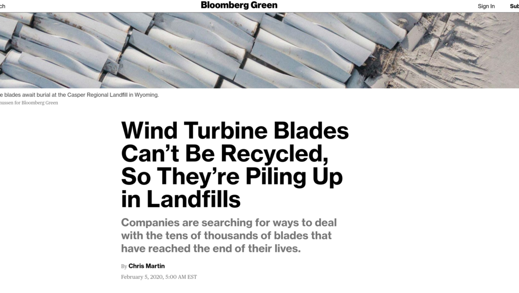 Bloomberg News: ‘Wind Turbine Blades Can’t Be Recycled, So They’re ...