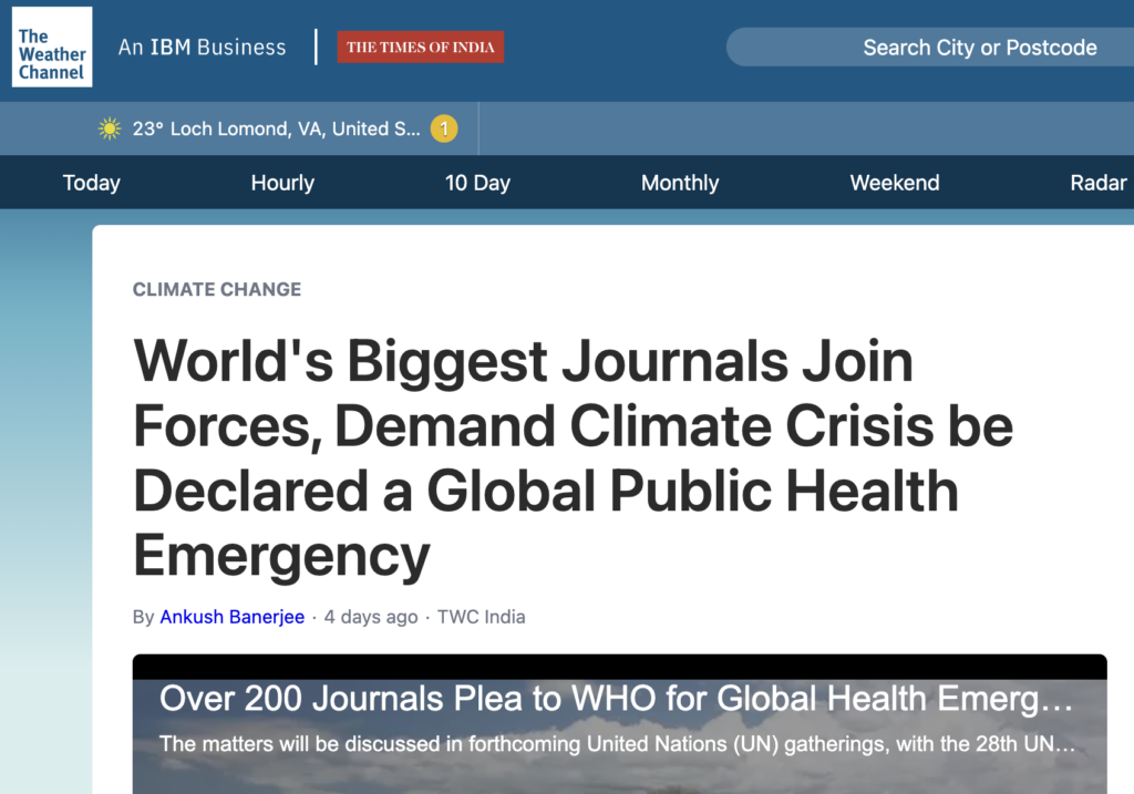 Over 200 health journals call on the UN & WHO to recognize ‘climate ...