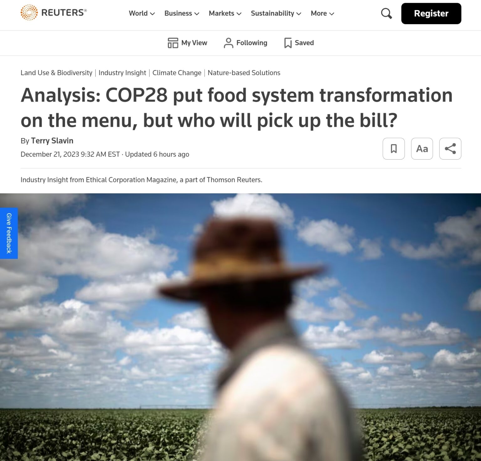 ‘Sustainably transform food systems’ – Reuters: UN’s COP28 targets food ...
