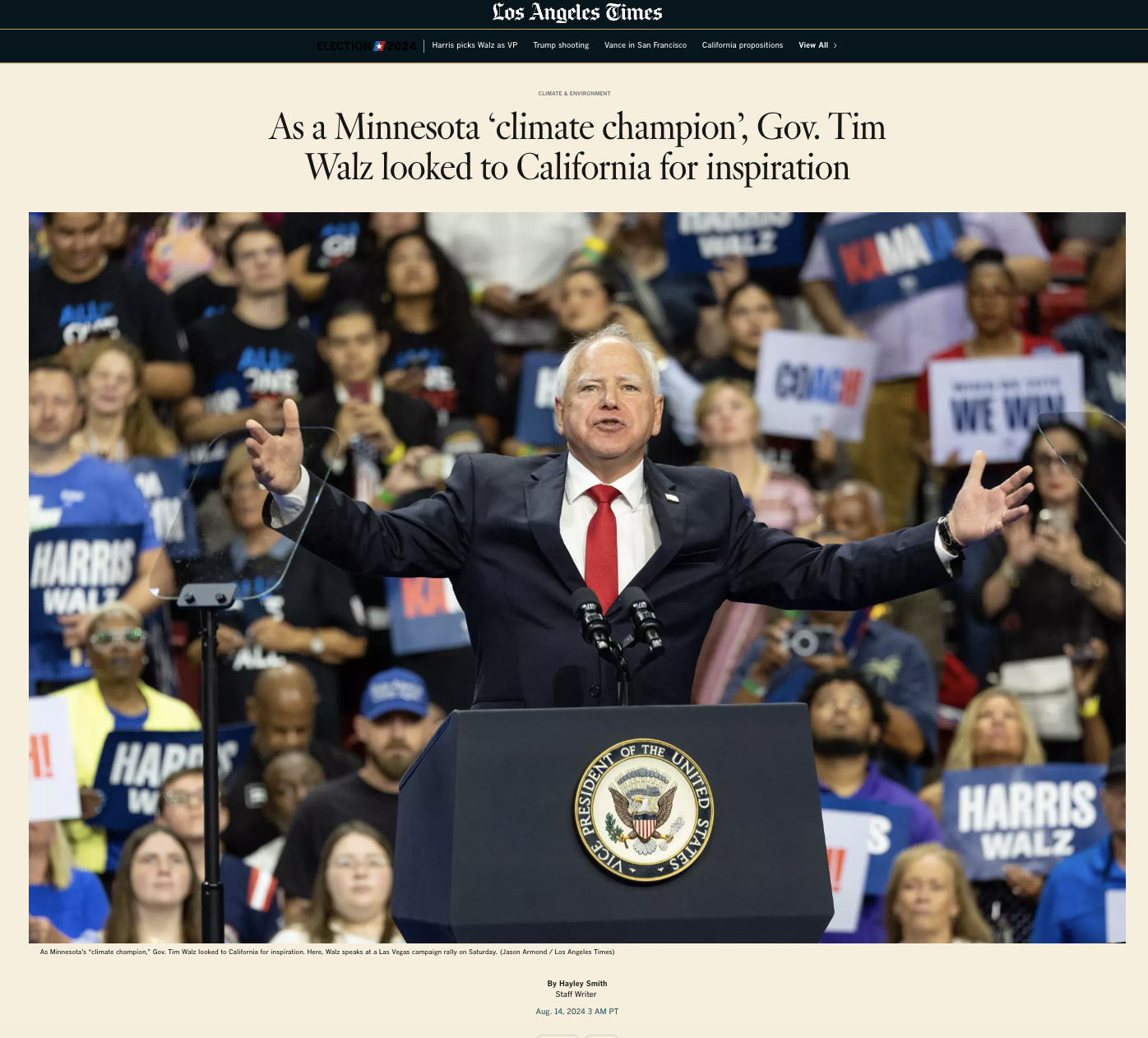 LA Times: As a Minnesota ‘climate champion’, Gov. Tim Walz looked to ...