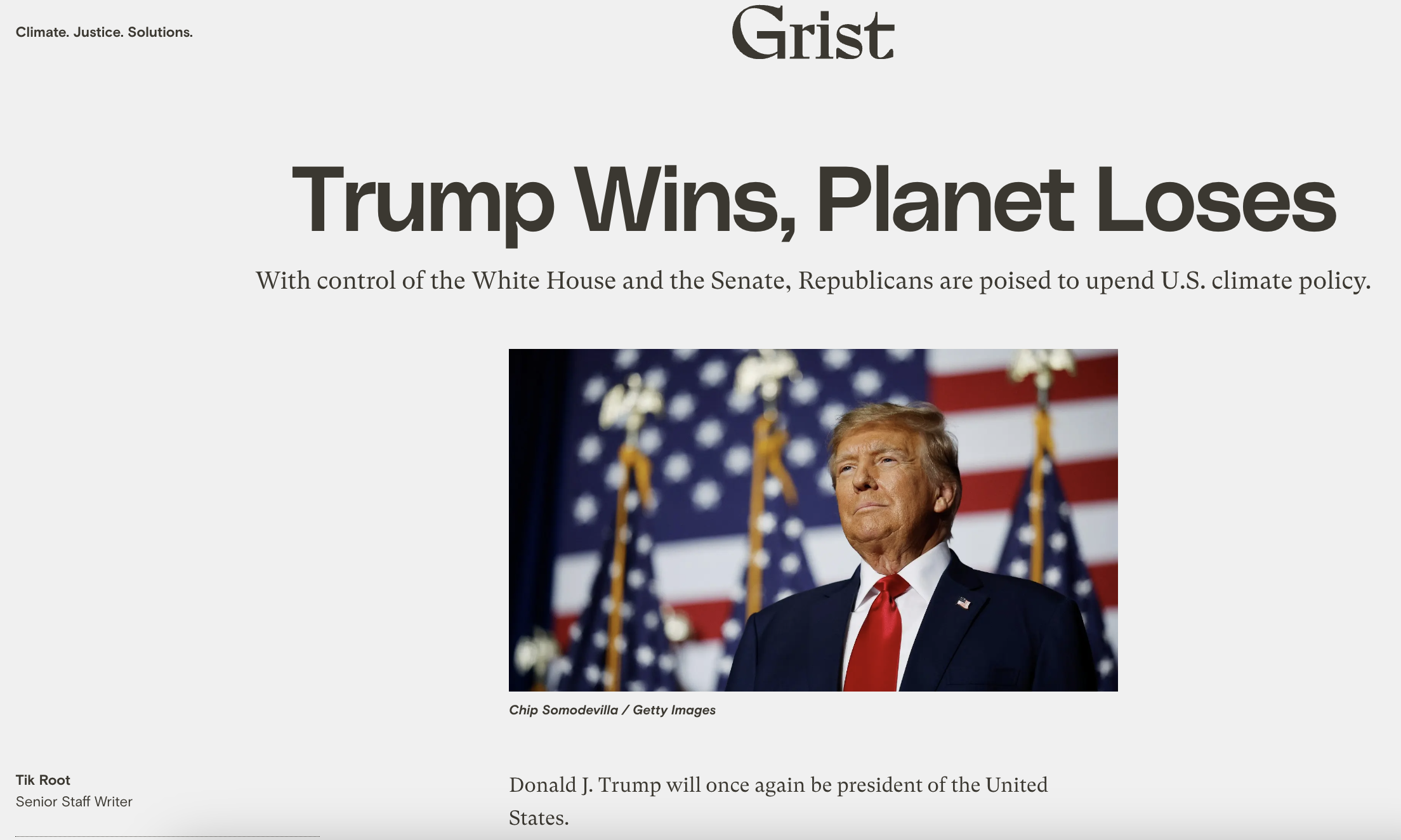 Grist mag: ‘Trump Wins, Planet Loses’ – ‘Poised to upend U.S. climate ...