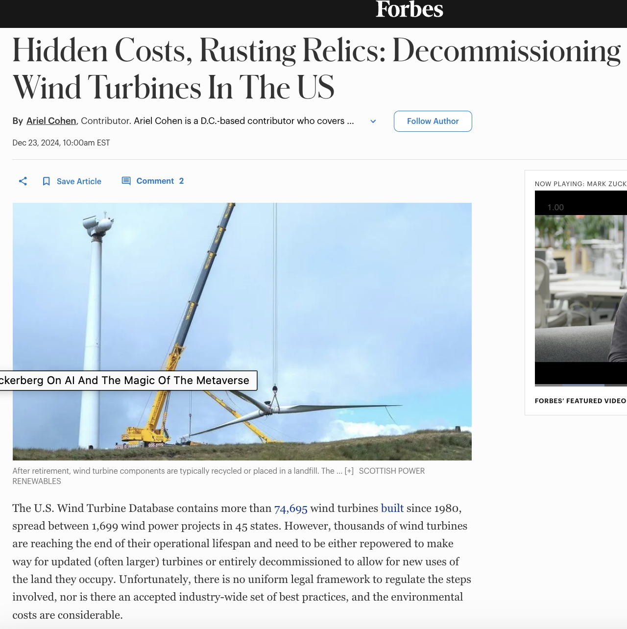 Forbes Mag: ‘America’s Decaying Wind Turbine Infrastructure’ – ‘Hidden ...