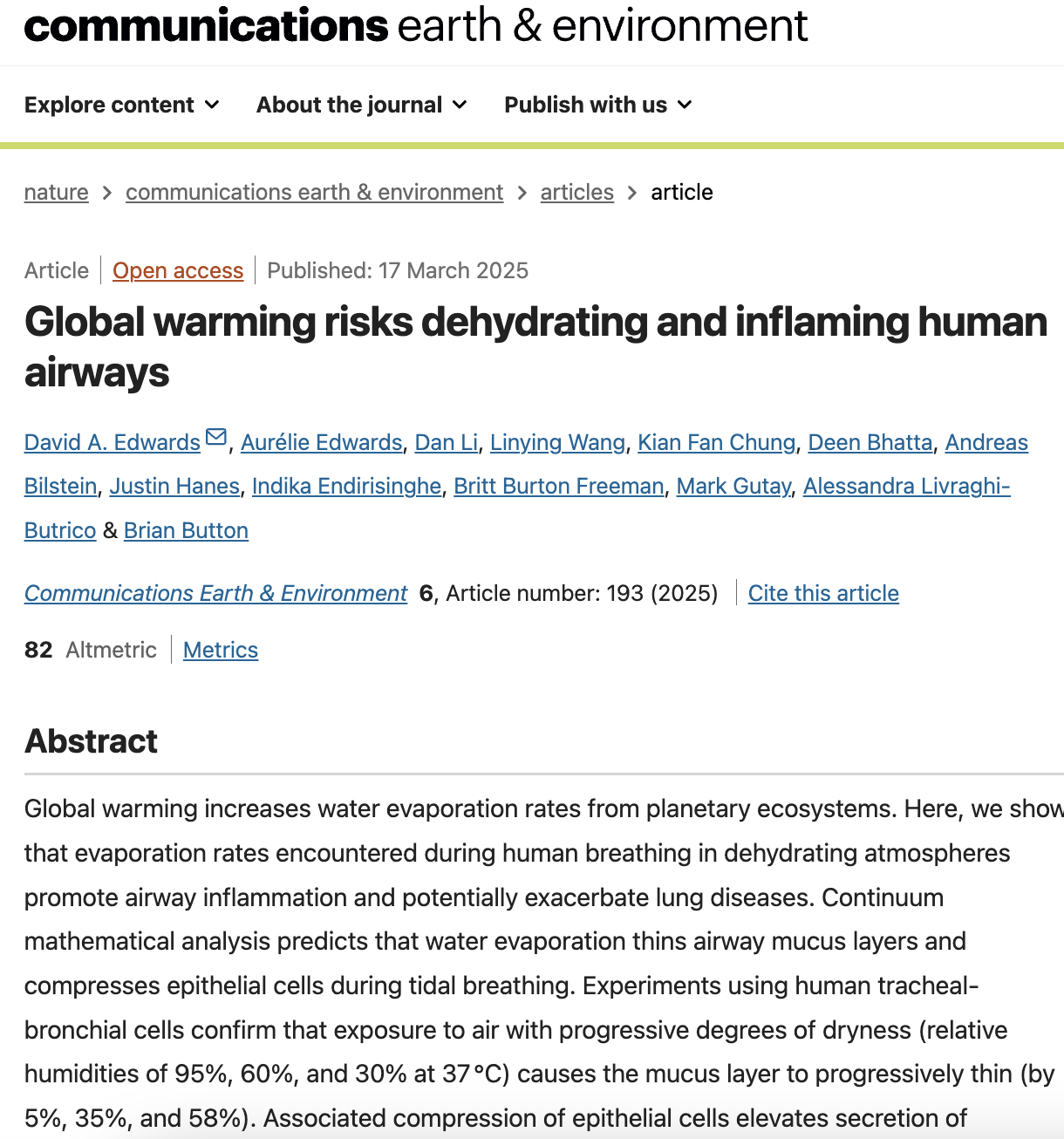 Study in journal Nature: ‘Global warming risks dehydrating and inflaming human airways’ – Using ...