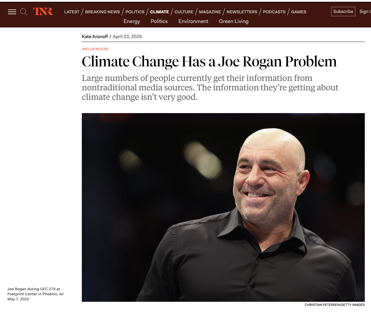 Claim: ‘Climate Change Has a Joe Rogan Problem’ – New Republic Mag ...