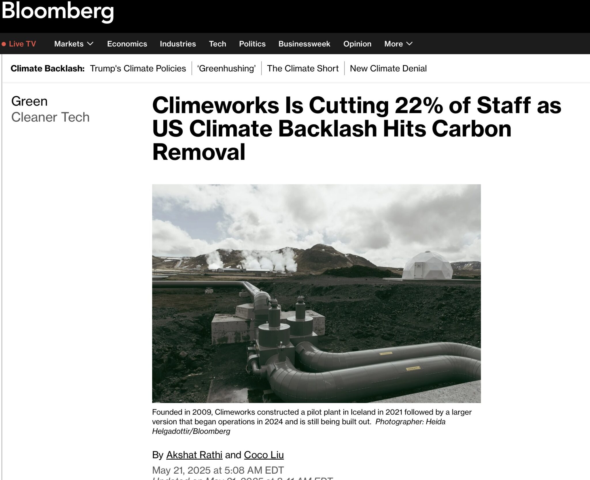 Carbon Removal Startup Climeworks Is Cutting 22% of Staff As US Climate ...