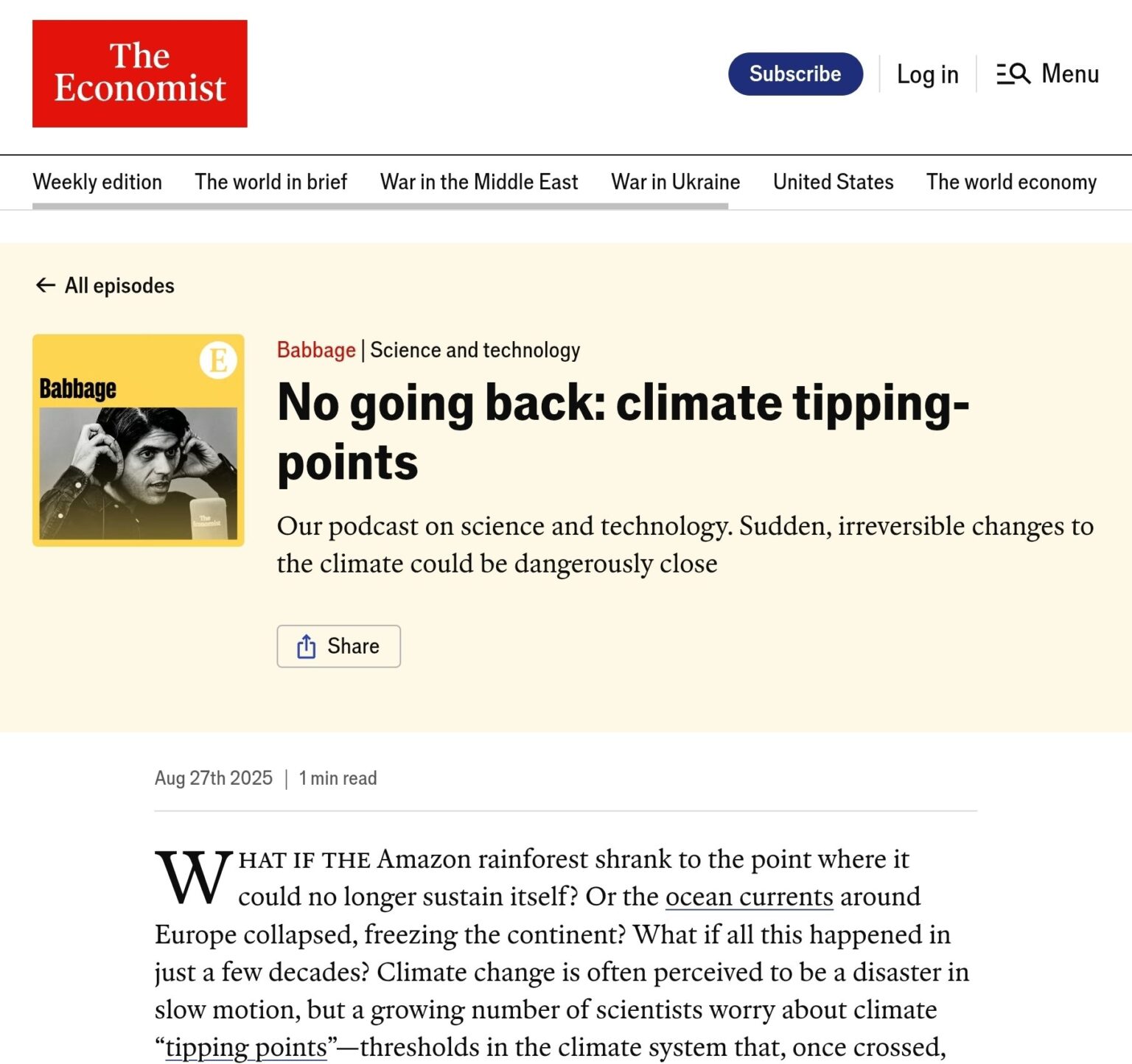 The Economist Mag: ‘No going back: climate tipping-points’ – ‘Sudden, irreversible changes to ...