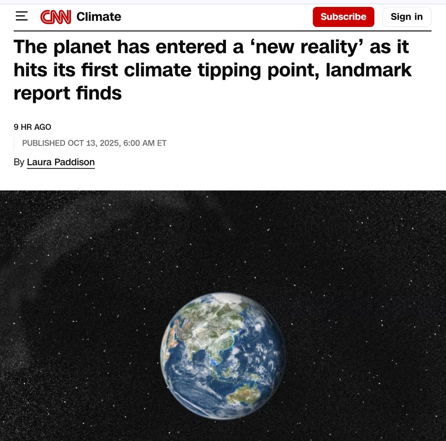 CNN: Earth ‘has entered a ‘new reality’ as it hits its first climate ...