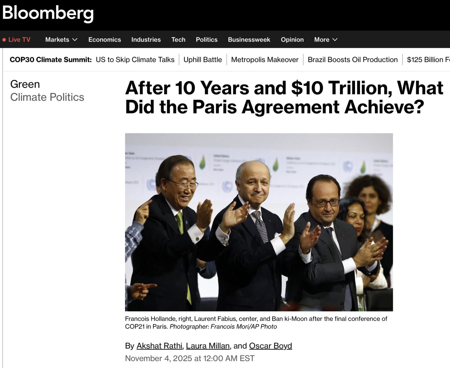 Bloomberg News: ‘After 10 Years and $10 Trillion, What Did the Paris ...