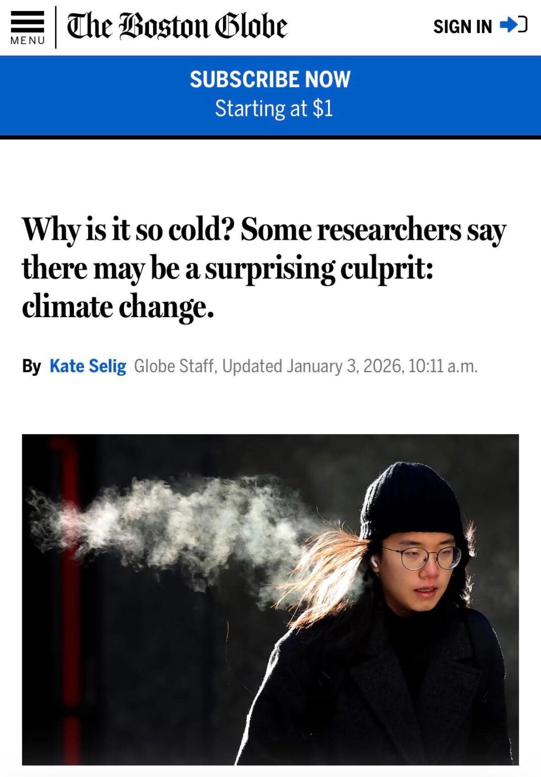 Boston Globe: ‘Why is it so cold? Some researchers say there may be a ...